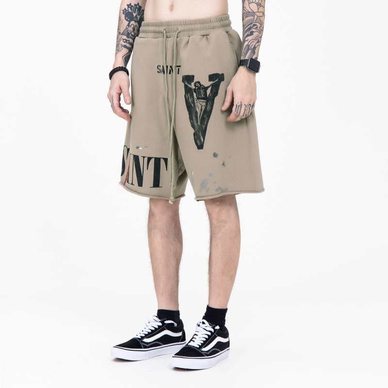 High street monogrammed casual shorts with loose edges. | Best Custom ...